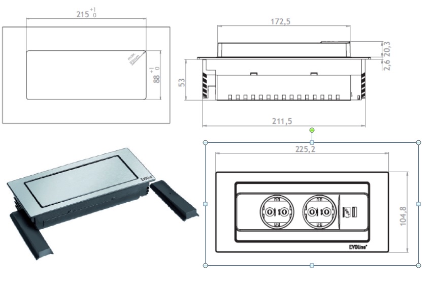 Stopcontact Evoline Backflip Glas Zwart Glanzend - Haprox webshop